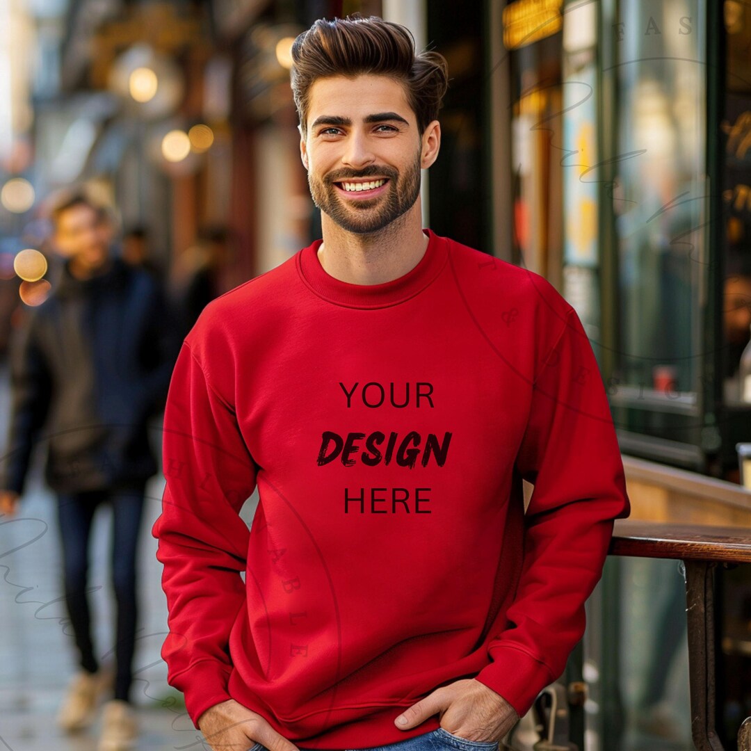 Red Gildan SF000 Mockup Mens Deep Red Sweatshirt Mock up Gildan Male ...
