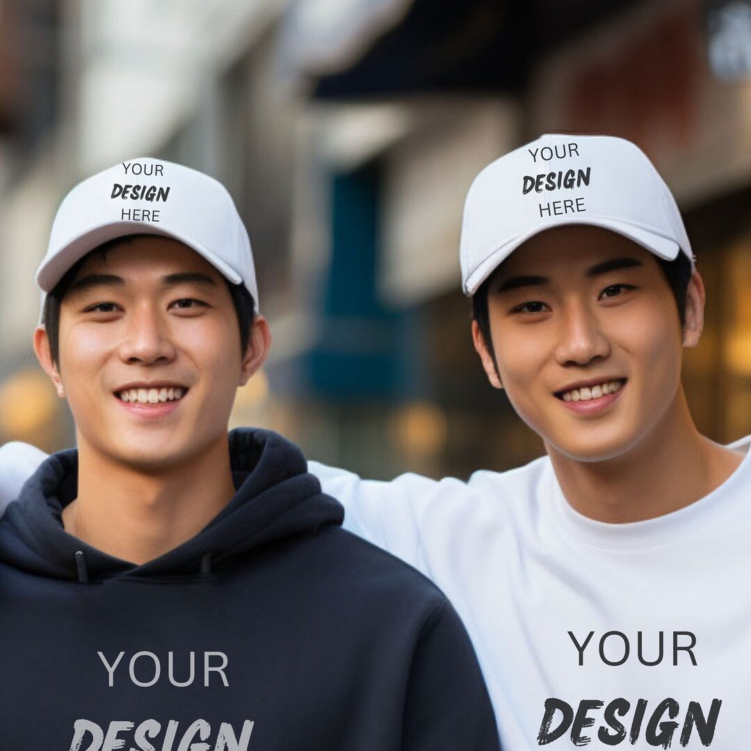 Men's Baseball Cap Mockup Gildan Black White Shirts Matching Caps Hats ...