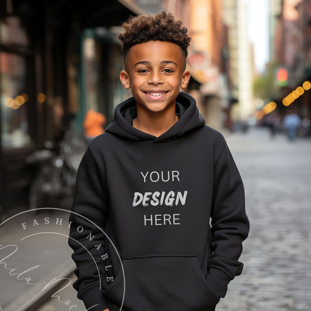 Kids Mockup Boys Jet Black AWDIS JH001J Boys Hoodie Mockup Youth Kids ...