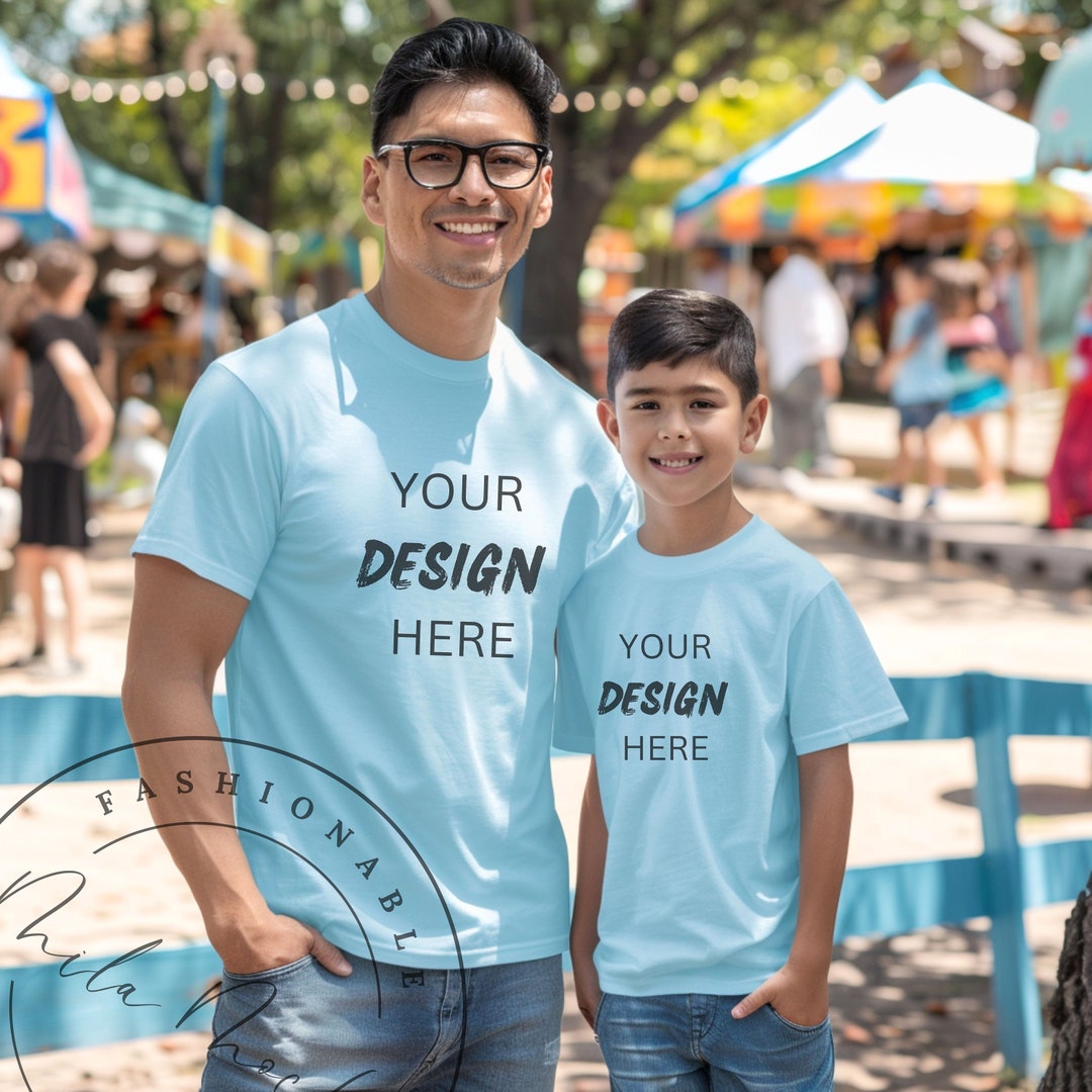 Maqueta de padre e hijo Maqueta de camiseta Chambray Comfort Colors ...