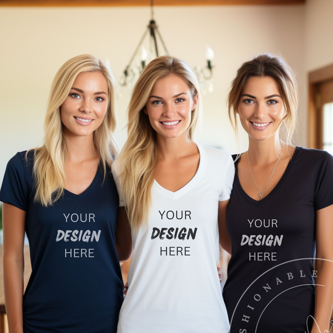 V-neck Women Group Mockup White Navy Black Women's Gildan 5VOOL V-neck ...