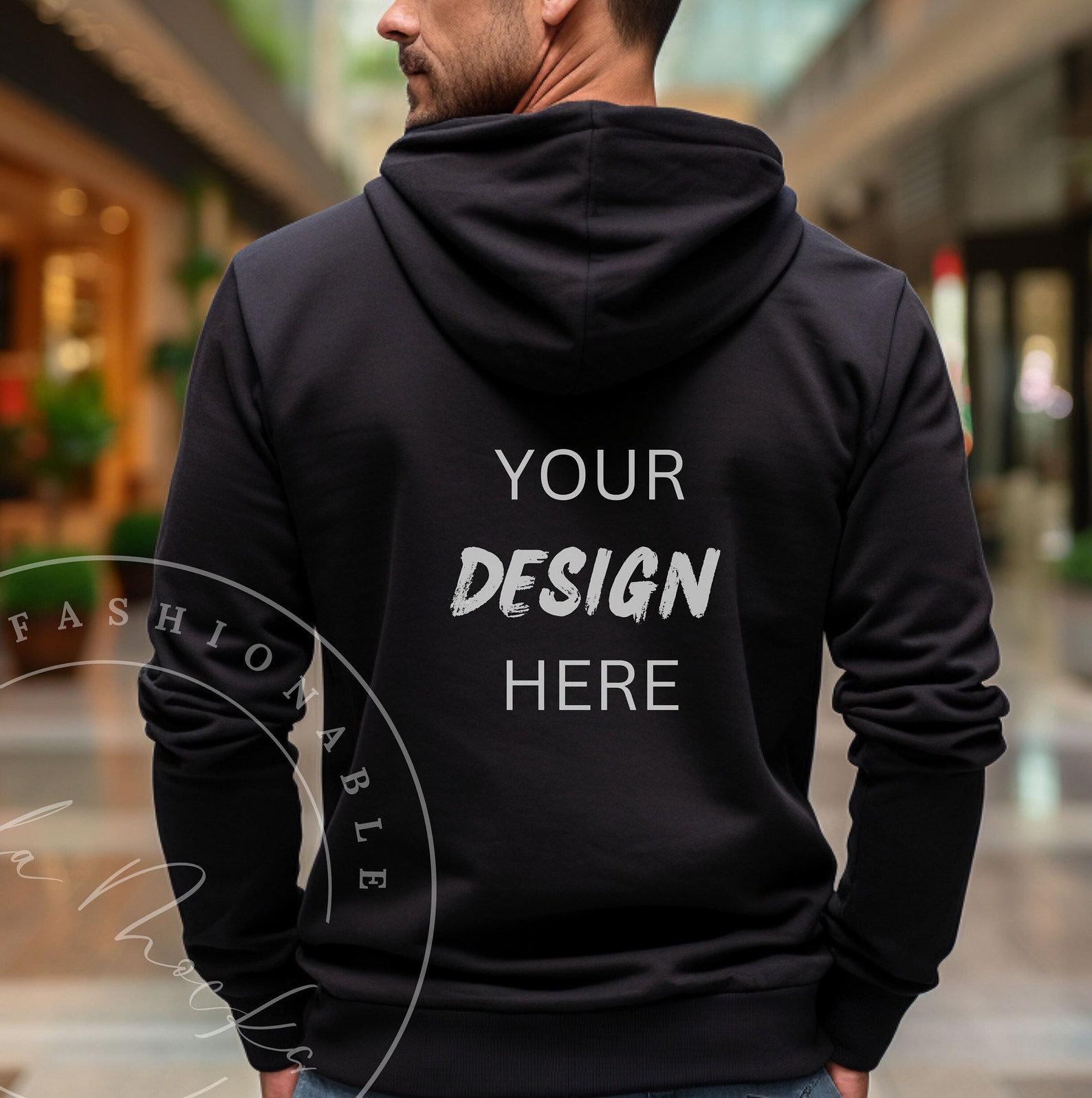 Black Gildan 18600 Mens Fully Zipped Front Back Hoodie Mockup Male Zip ...
