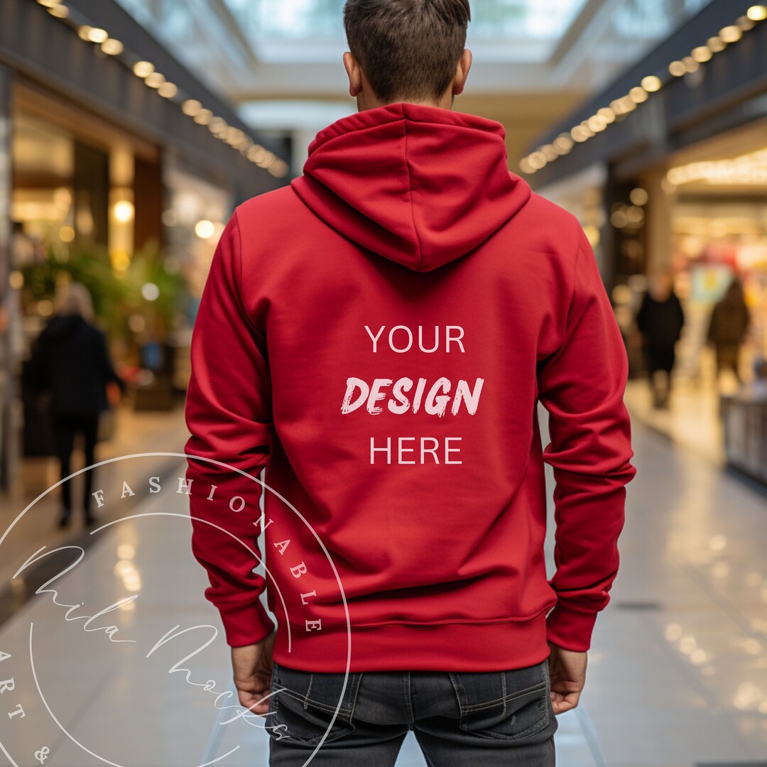Red Gildan 18500 Men's Hoodie Back Side Mockup Male Gildan 18500 Full ...