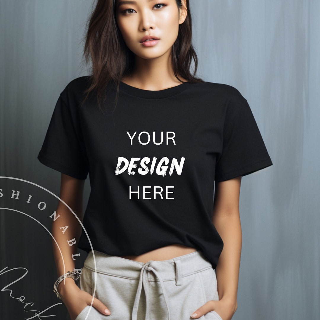 Black Gildan 5000 T-shirt Mockup Asian Model Mockup Japanese Model ...