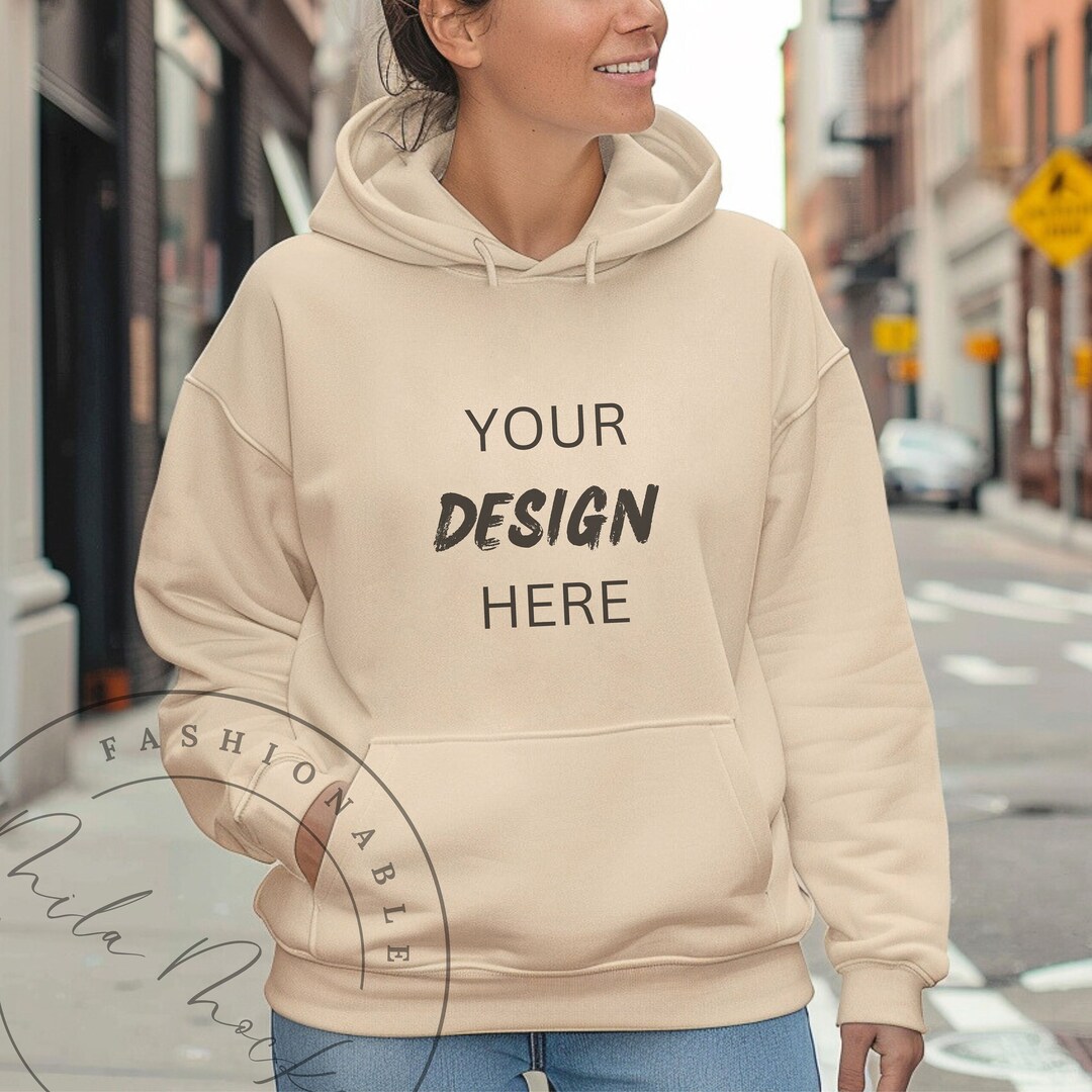 Desert Sand AWDIS JH001 Hoodie Mockup Beige Sand Just Hoods AWDIS ...