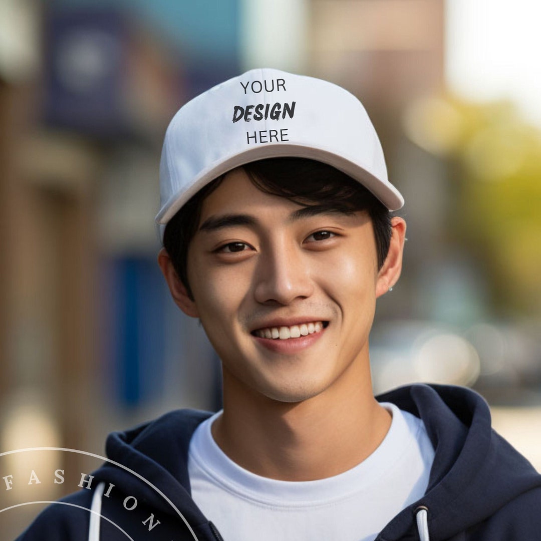 Man's Baseball Cap Mockup Male White Hat Mockup Guy White Trucker Cap ...