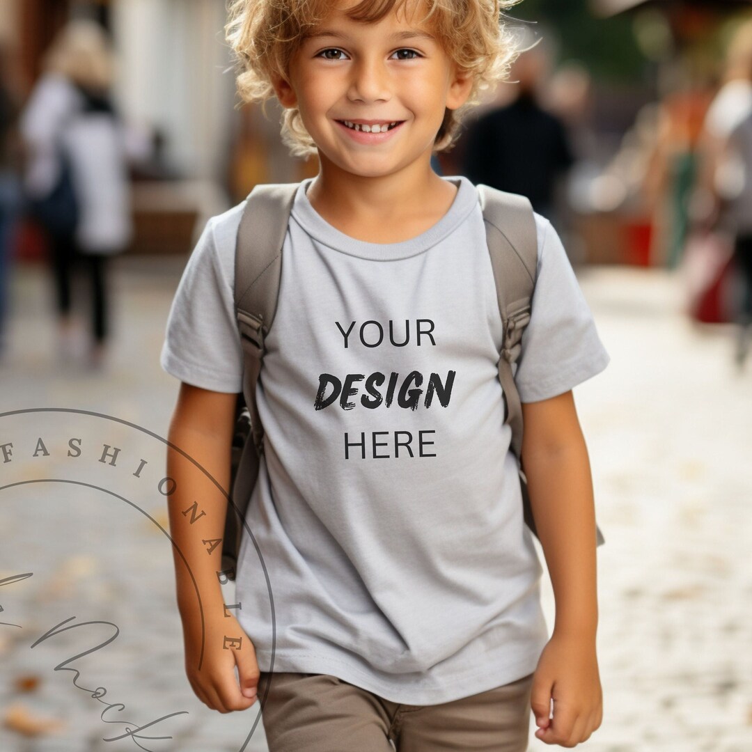 Kids T-shirt Mockup Athletic Heather Delta 11736 Mockup Grey School Boy ...