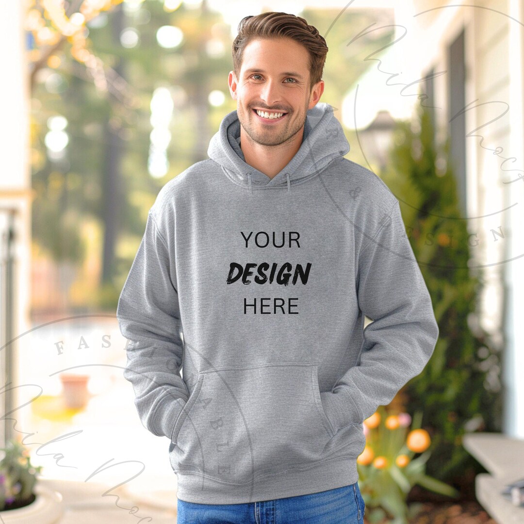 Sport Grey Gildan SF500 Hoodie Mockup Gildan Athletic Grey Hooded Shirt ...