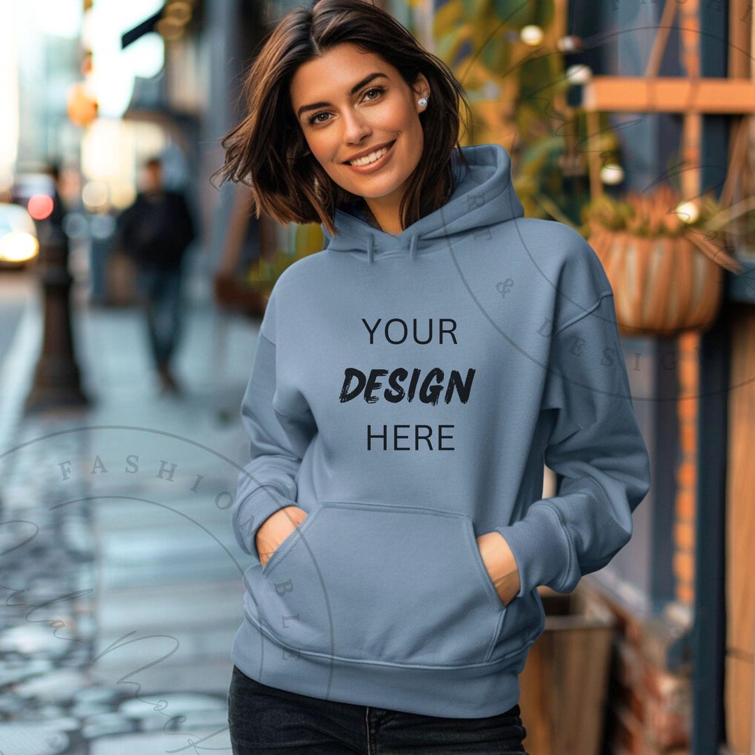 Stone Blue Gildan SF500 Hoodie Mockup Womens Gildan Light Blue Hooded ...