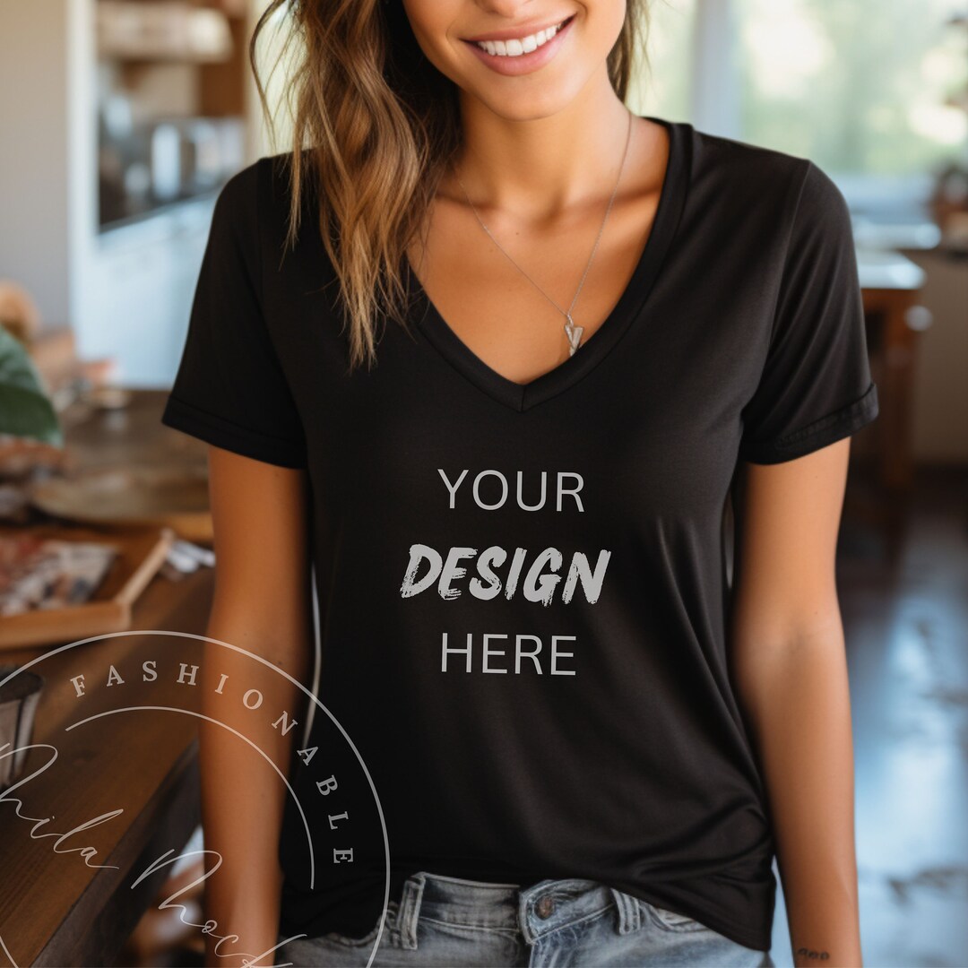 Deep V-neck Mockup Black Bella Canvas 6035 V-neck Women's T-shirt ...