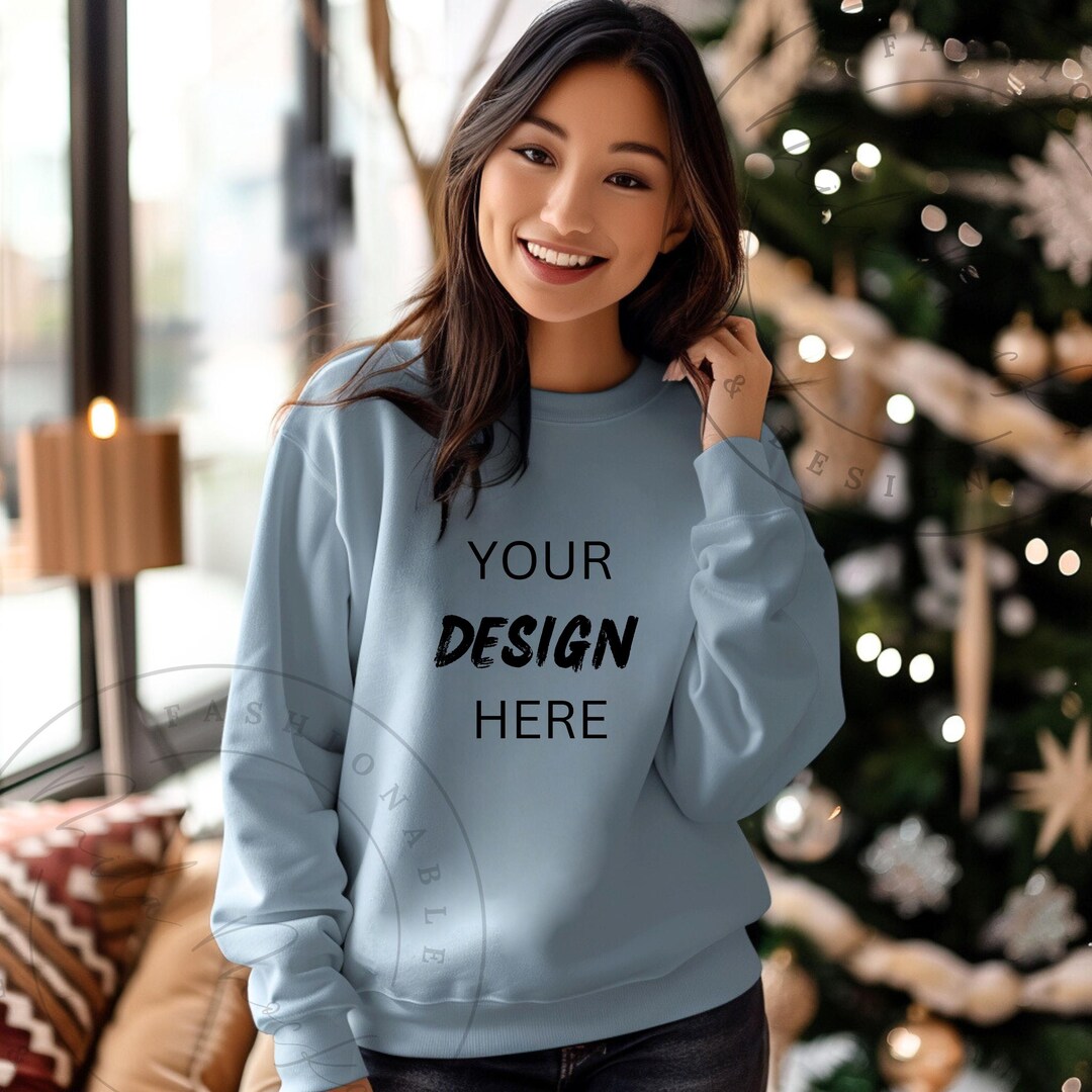Stone Blue Gildan SF000 Mockup Blue Christmas Sweatshirt Mockup Gildan ...