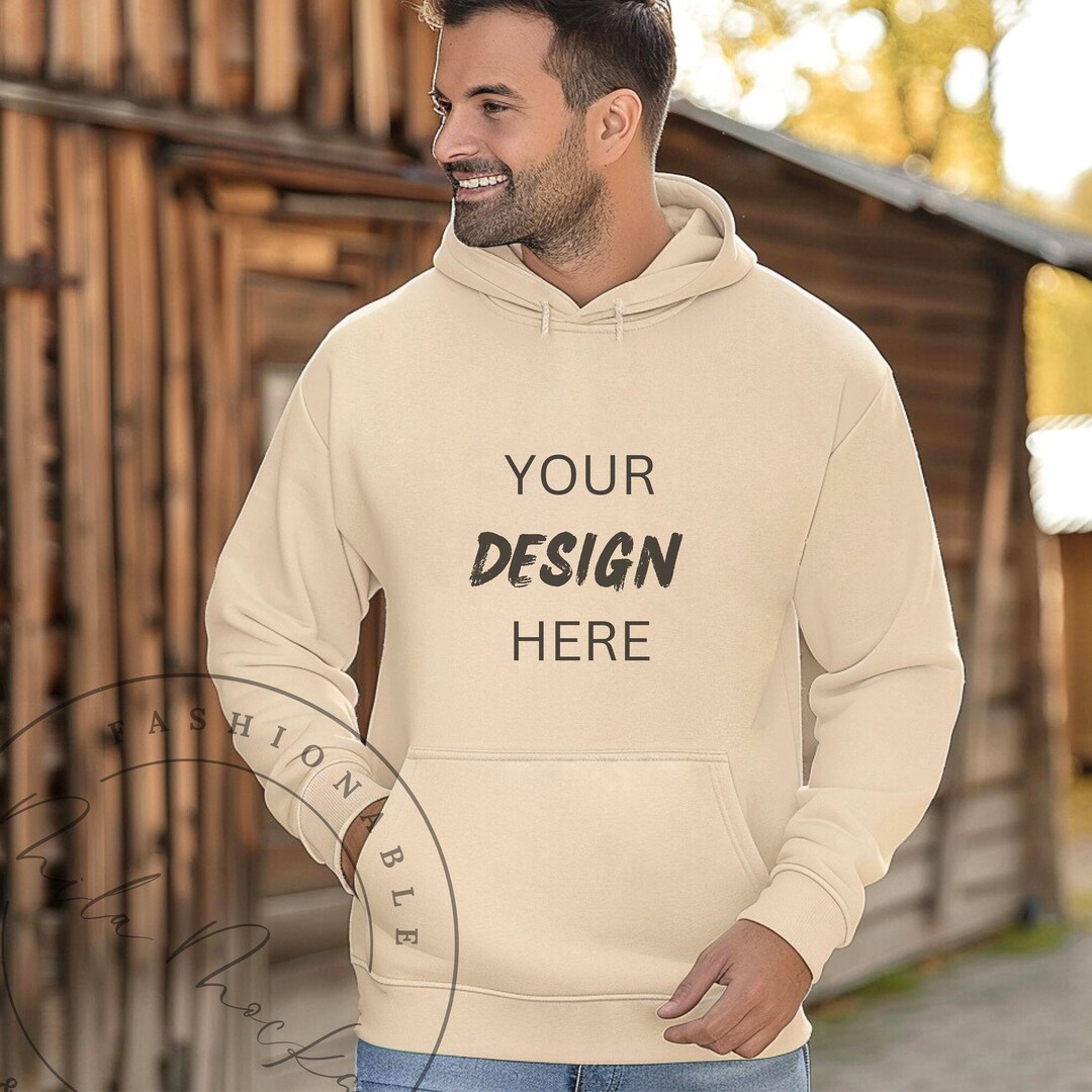 Desert Sand AWDIS JH001 Hoodie Mockup Beige Sand Just Hoods AWDIS Mens ...