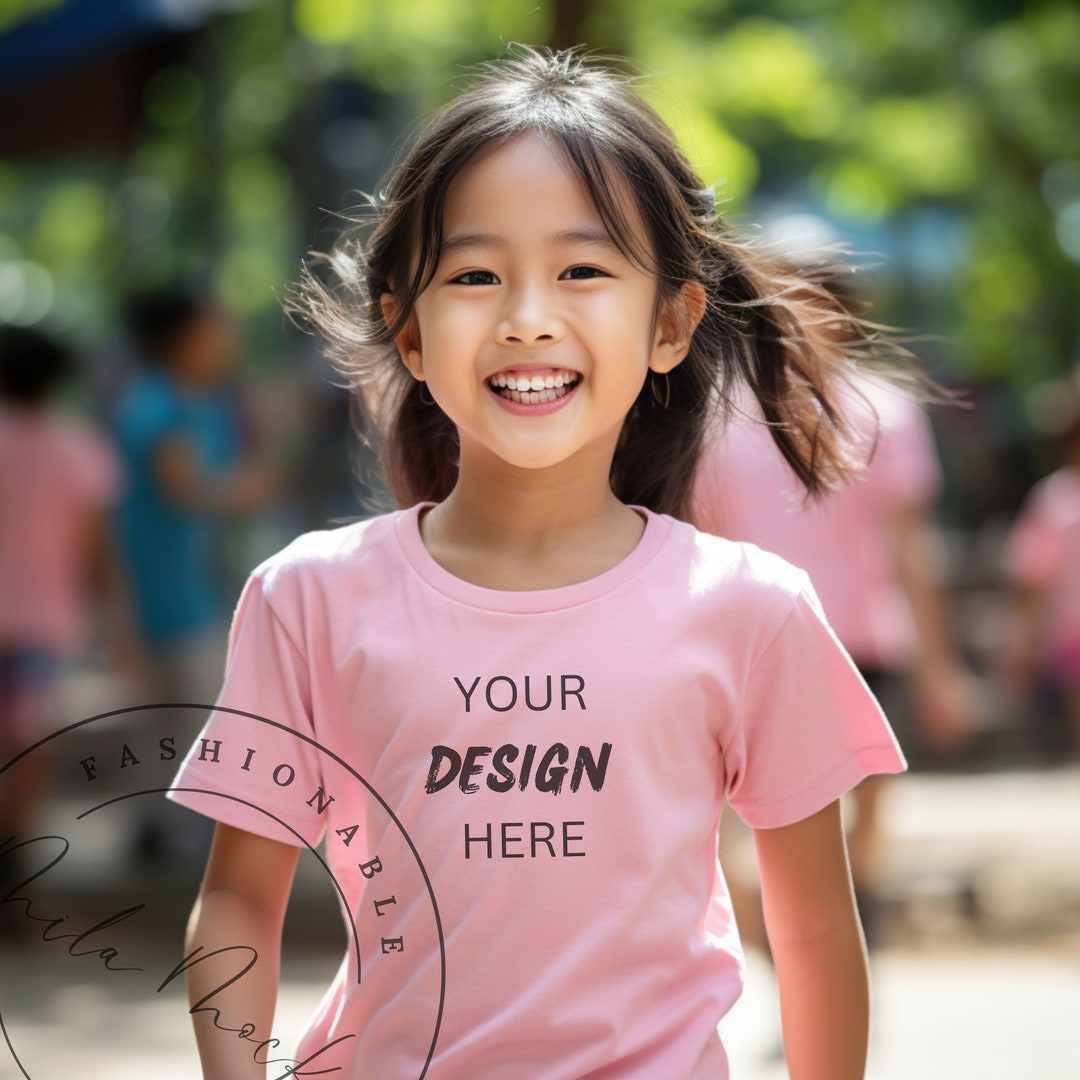 Pink Bella Canvas 3001Y/ 3001T Mockup Girls Mockup Light Pink Girls T ...