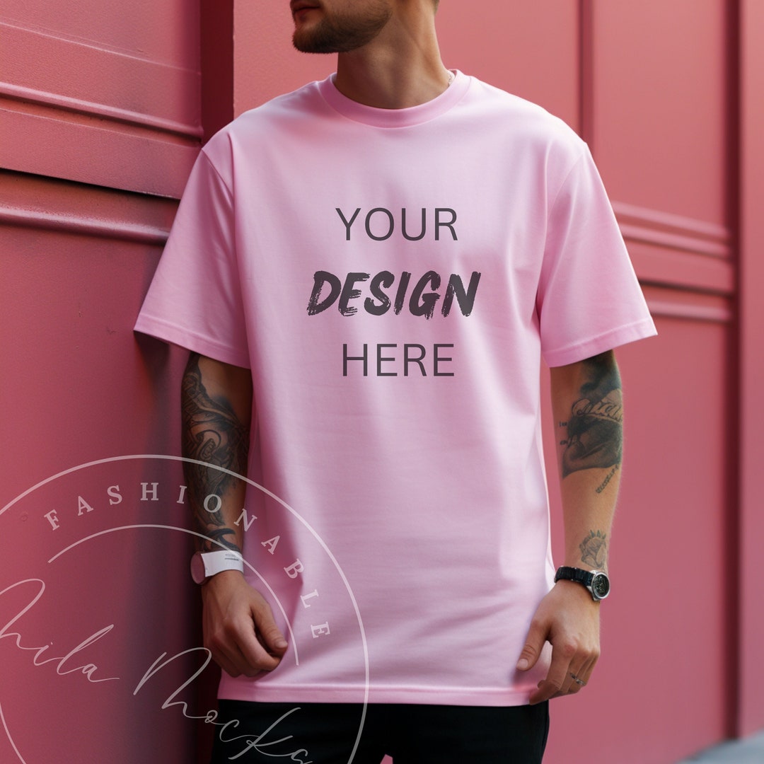 Light Pink Gildan 5000 Mockup Male Model Mockup Mens Light Pink ...