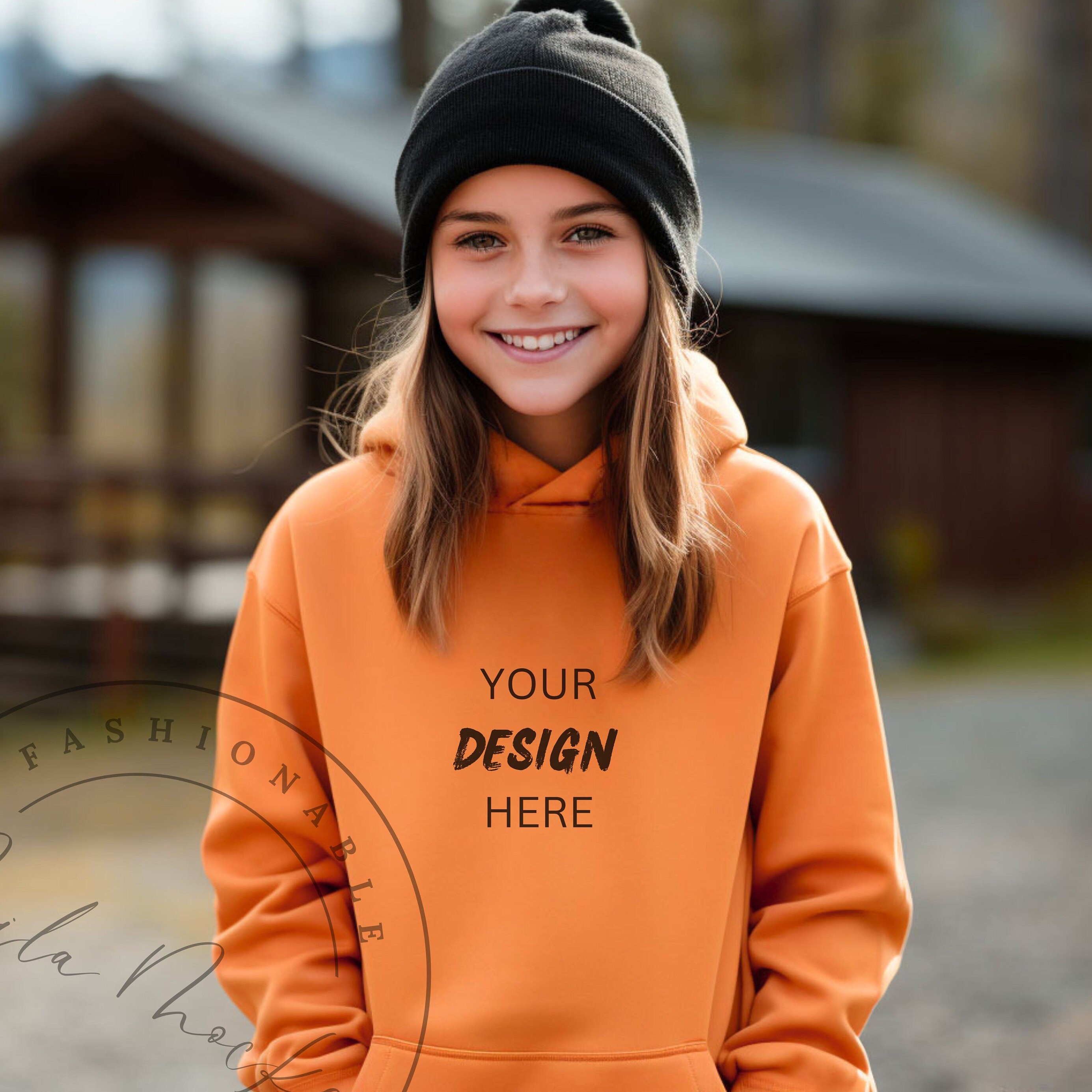 Kids Mockup Fall Winter Orange AWDIS JH001J Girls Hoodie - Etsy