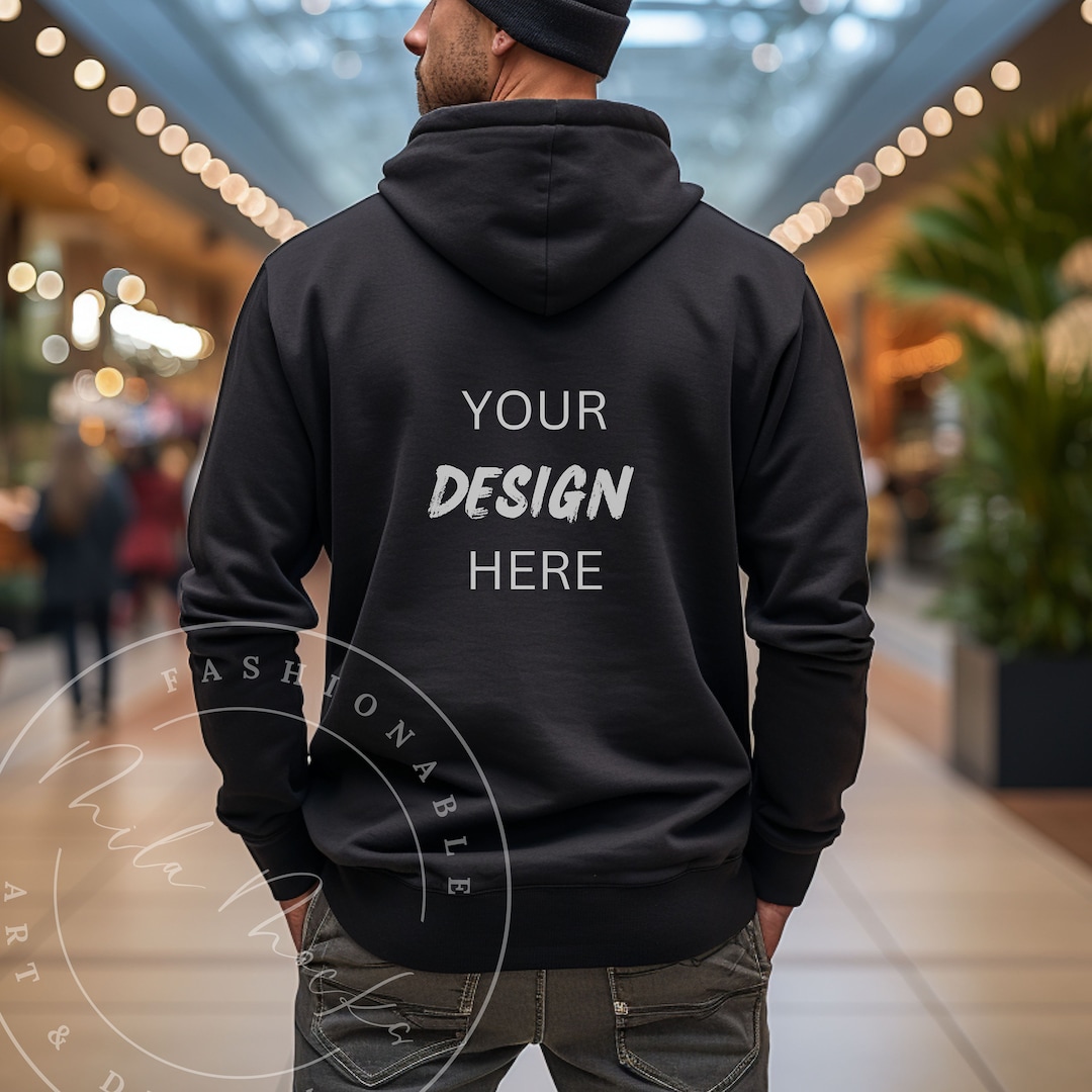 Black Gildan 18500 Men's Hoodie Back Side Mockup Male Gildan Full Back ...