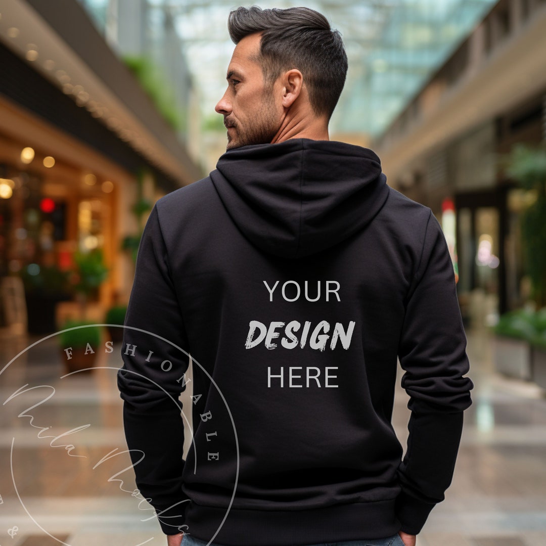Black Gildan 18500 Men's Hoodie Back Side Mockup Male - Etsy