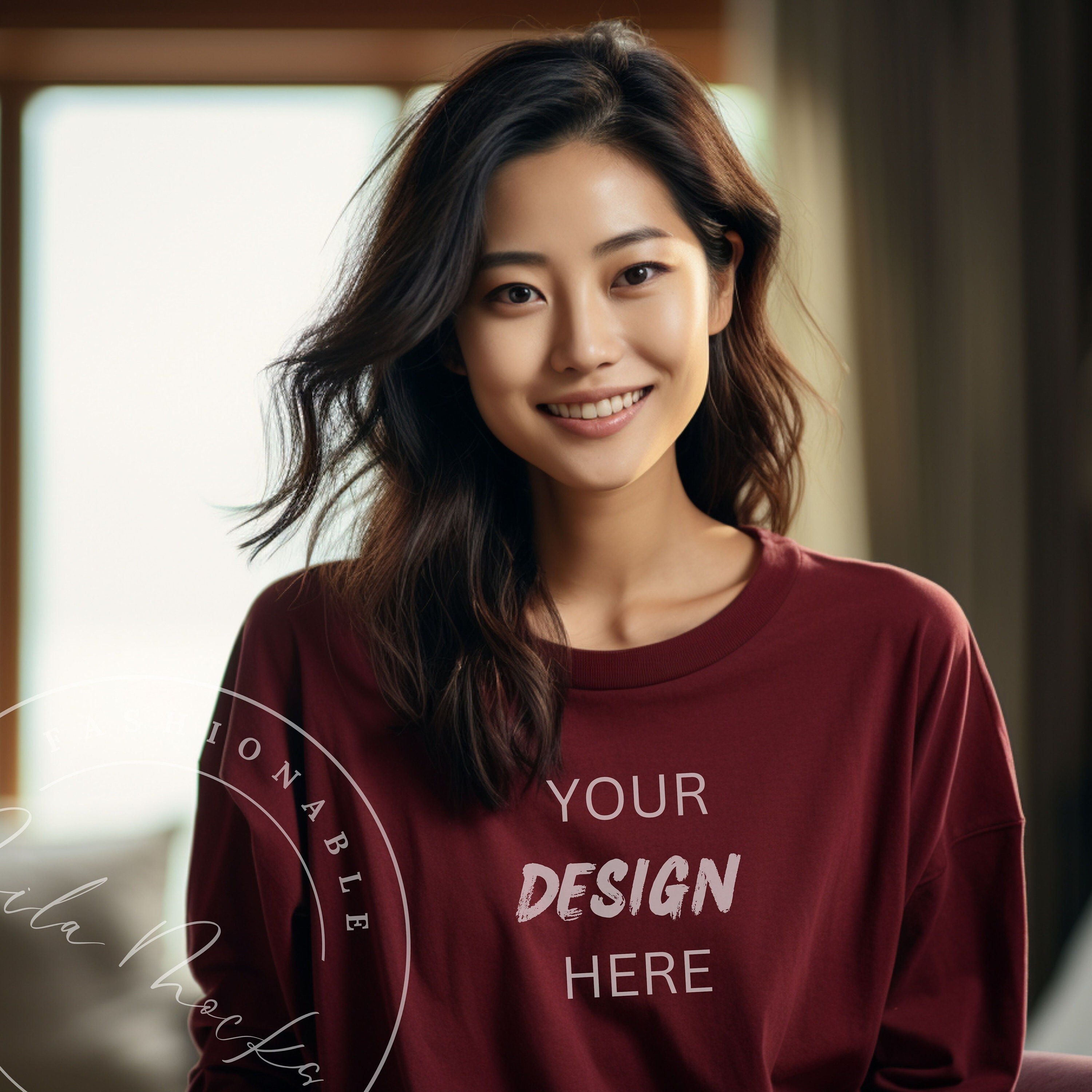 Maroon Jerzees 562MR Crew Neck Mockup Oversized Maroon Woman - Etsy