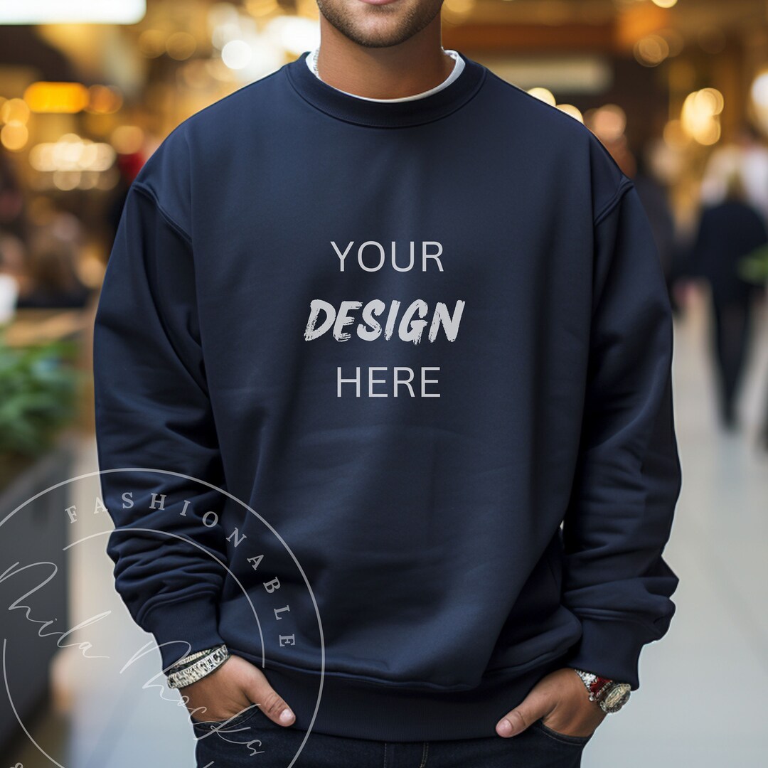 Male Mockup Navy Gildan 18000 Plus Size 3X 4X 5X Sweatshirt Mockup Mens ...
