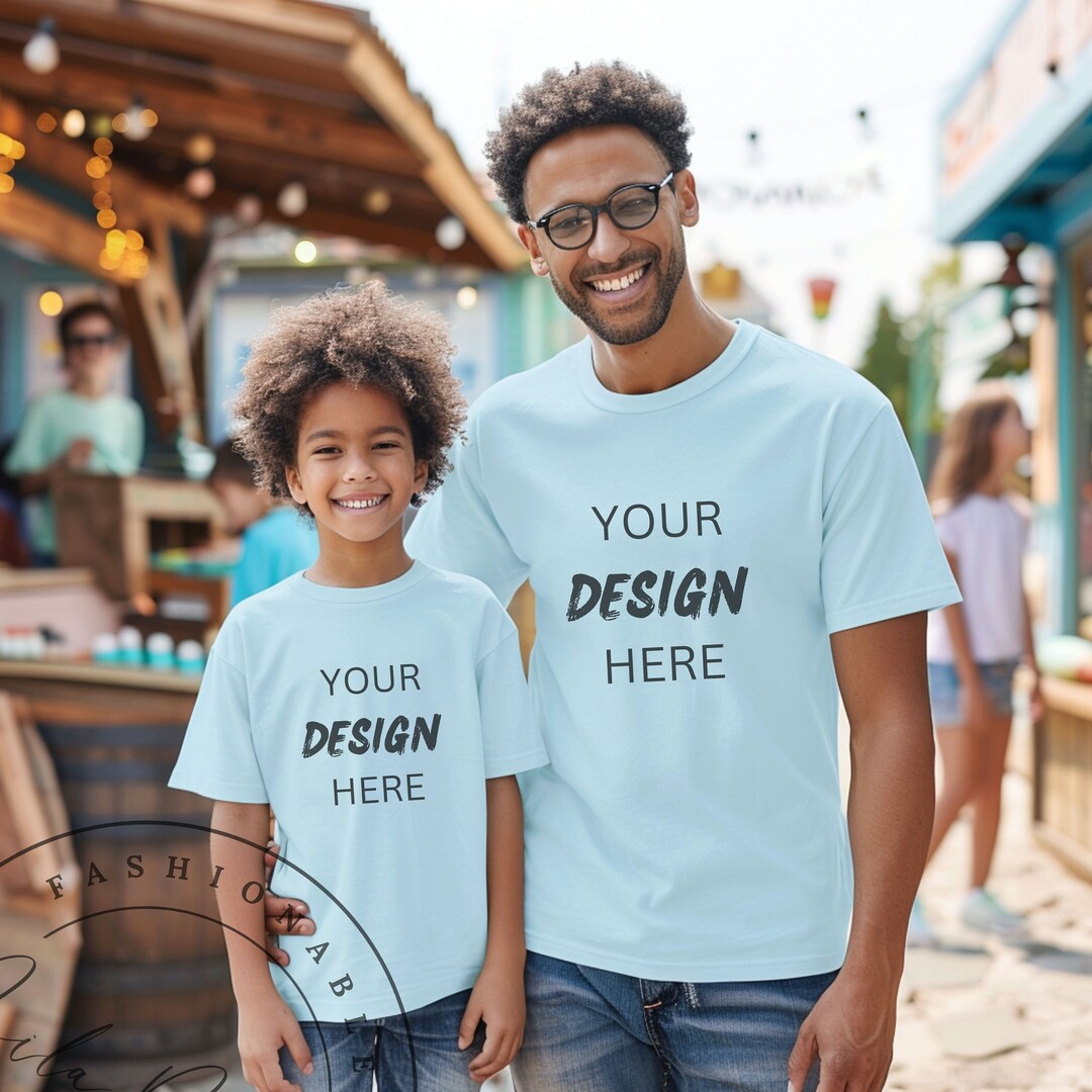 Maqueta de padre e hijo Maqueta de camiseta Chambray Comfort Colors ...