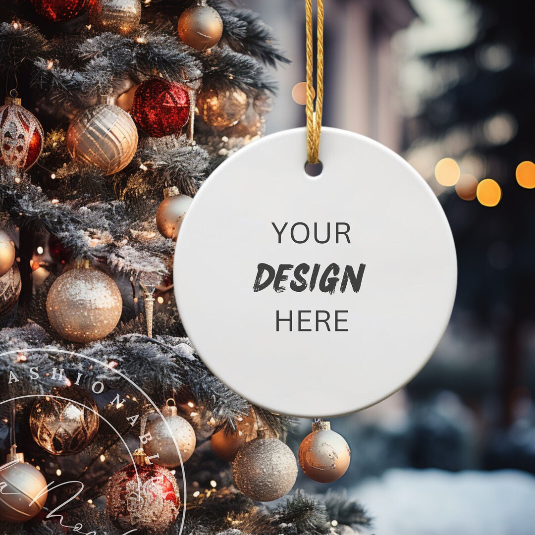 Christmas Ornament Mockup Holiday Round Ornament Ceramic Disc Ornament ...