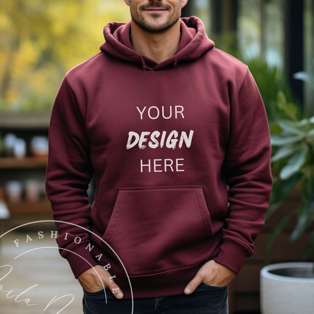 Maroon Gildan 18500 Men's Hoodie Mockup Manly Guy Gildan Mockup 18500 ...