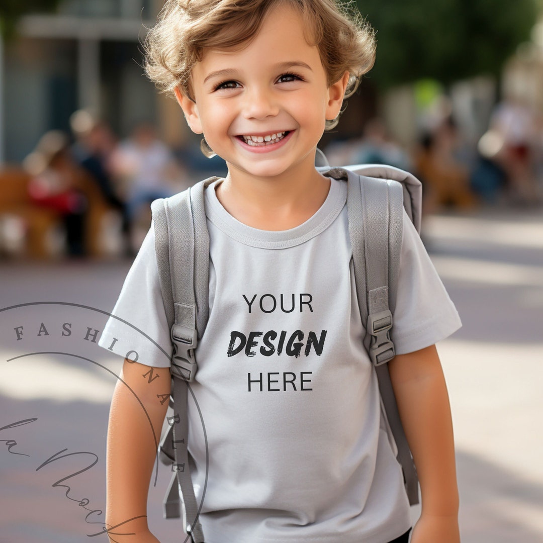 Kids T-shirt Mockup Athletic Heather Delta 11736 Mockup Grey School Boy ...