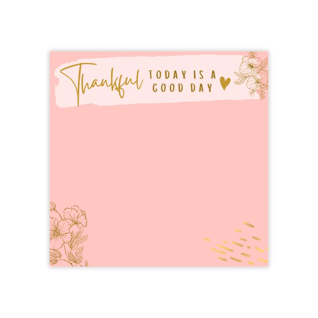 Stationary Post-it Note Pads, Pastel Pink Rose Gold Thankful Gratitude ...