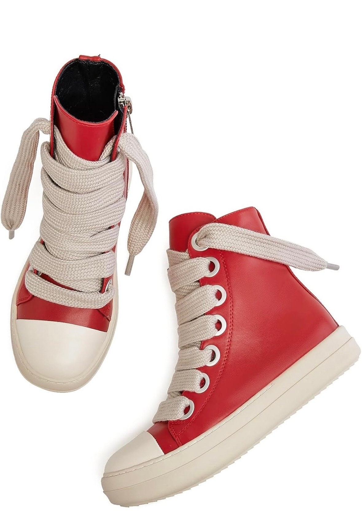 Red Ricky High Top Jumbo Lace Pu Leather Sneakers to Match Sweatshirt ...
