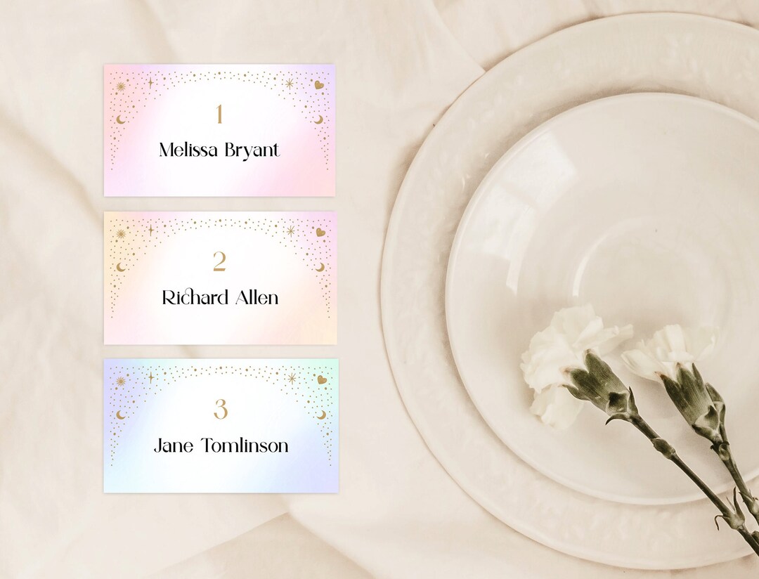 Moon and Stars Place Card Template, Foldable Name Card, 3.5x2 ...
