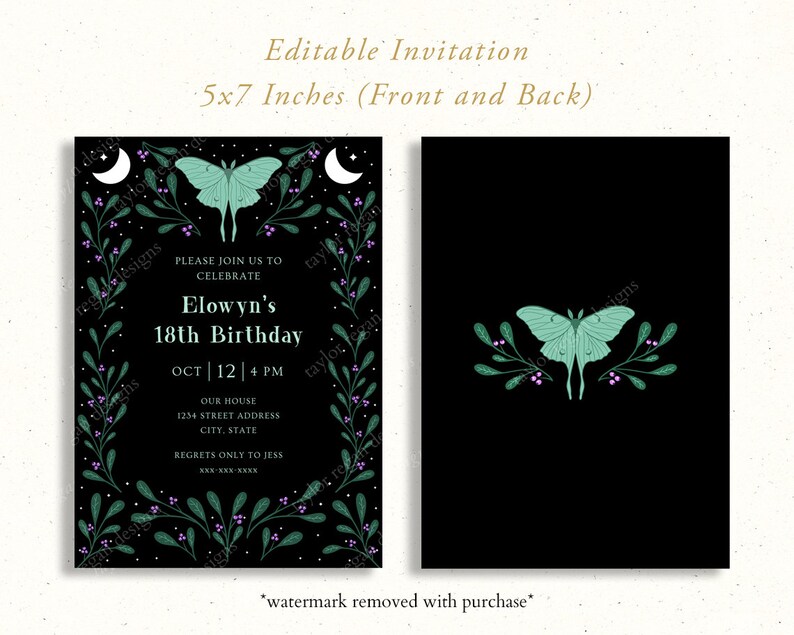Luna Moth Fantasy Birthday Invitation Template, Fairytale Knightcore ...