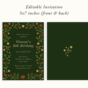 Forest Green Birthday Invitation Template, Sage Rose Vines Greenery ...