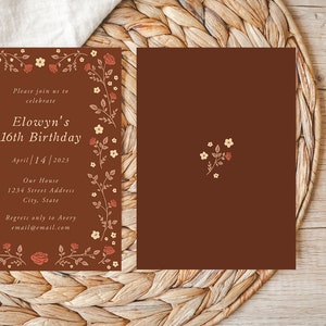 Rust Birthday Invitation Template, Burnt Orange Rose Vines Greenery ...