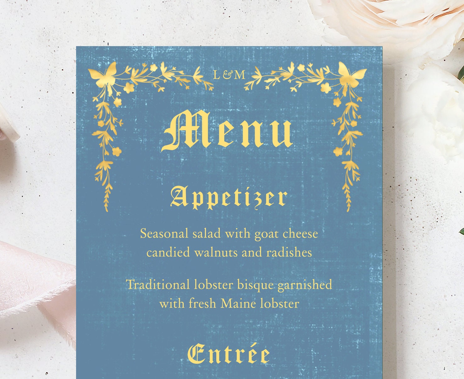 Dusty Blue Fairytale Wedding Menu Template, Enchanted Forest Story Book ...
