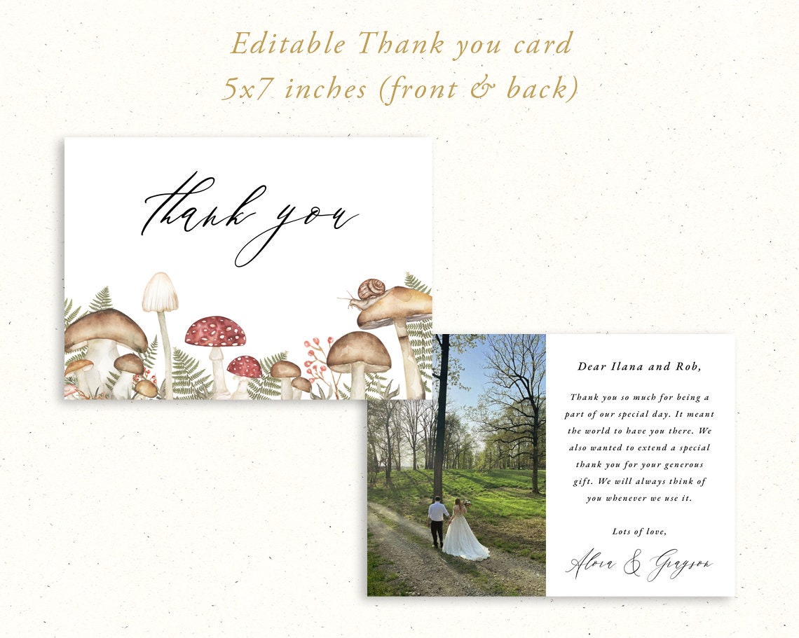 Mushroom Thank You Card Template 5x7 Editable Thank You - Etsy