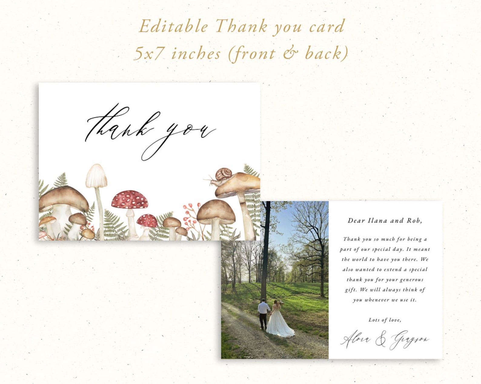 Mushroom Thank You Card Template, 5x7, Editable Thank You, Mushroom ...