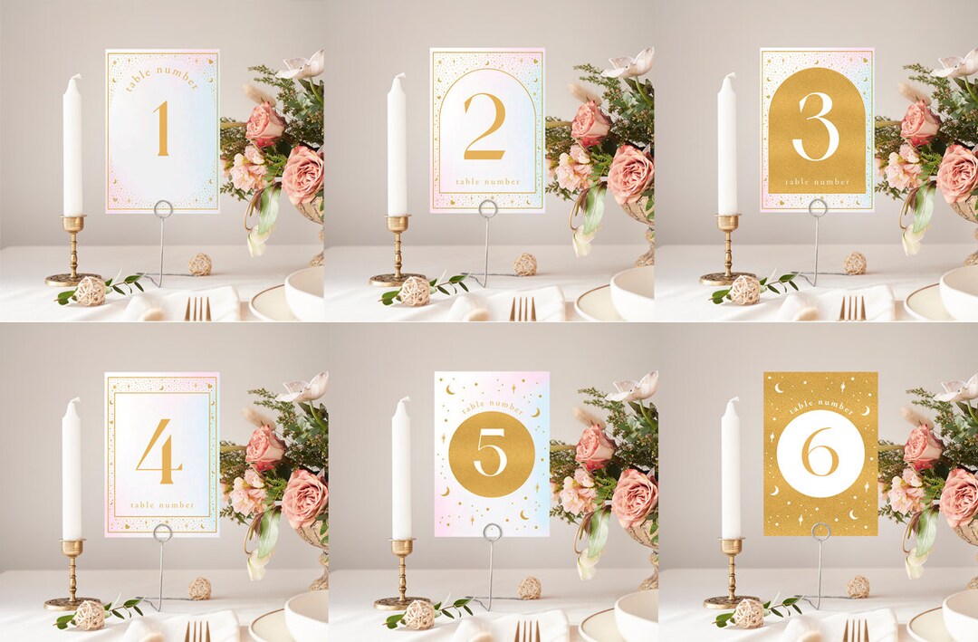 Moon and Stars Table Number Template BUNDLE, 5x7, Pearlescent Mystical ...