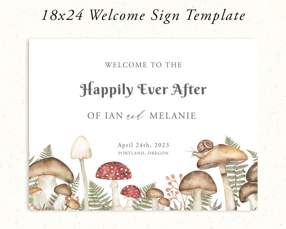 Forest Mushroom Welcome Sign Template Botanical Mushroom - Etsy