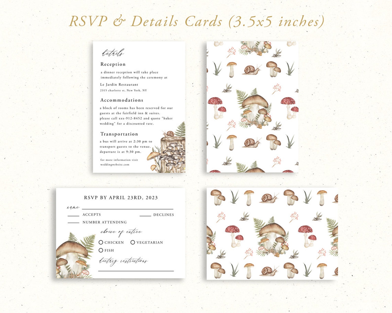 Botanical Mushroom Wedding Invitation Template Suite - Etsy