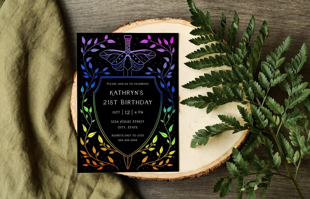 Rainbow Fantasy Birthday Invitation Template, Fairytale Knightcore Moth ...
