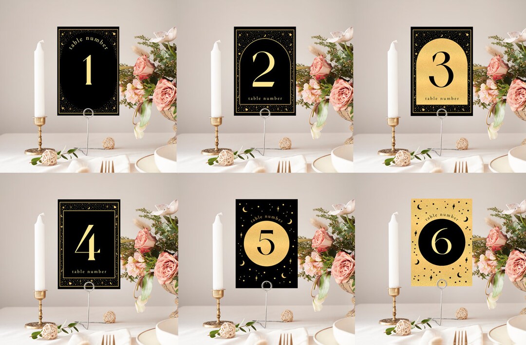Moon and Stars Table Number Template BUNDLE, 5x7, Black Mystical ...