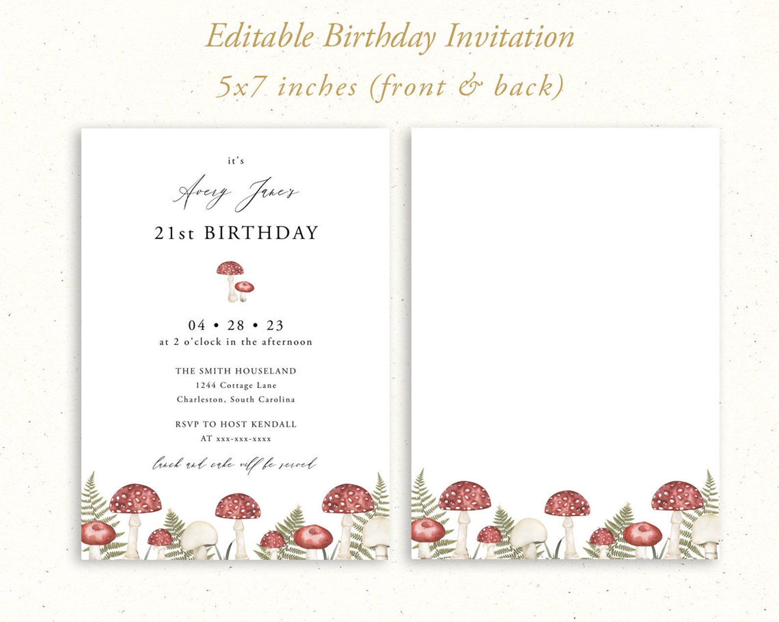 Cottagecore Birthday Invitation Template 5x7 Botanical - Etsy