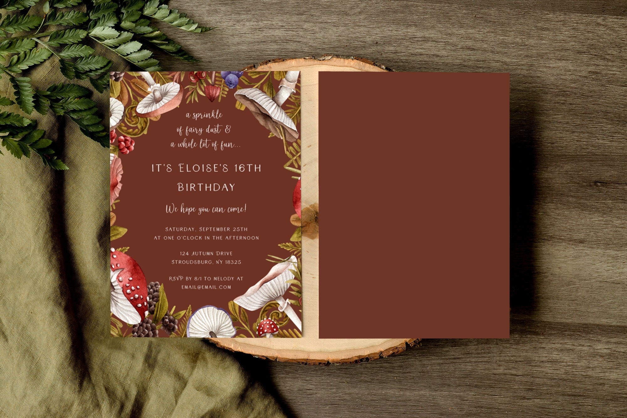 Forest Rust Birthday Invitation Template, Fairytale Mushroom Mountain ...