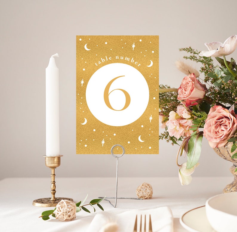 Moon and Stars Table Number Template BUNDLE, 5x7, Pearlescent Mystical ...
