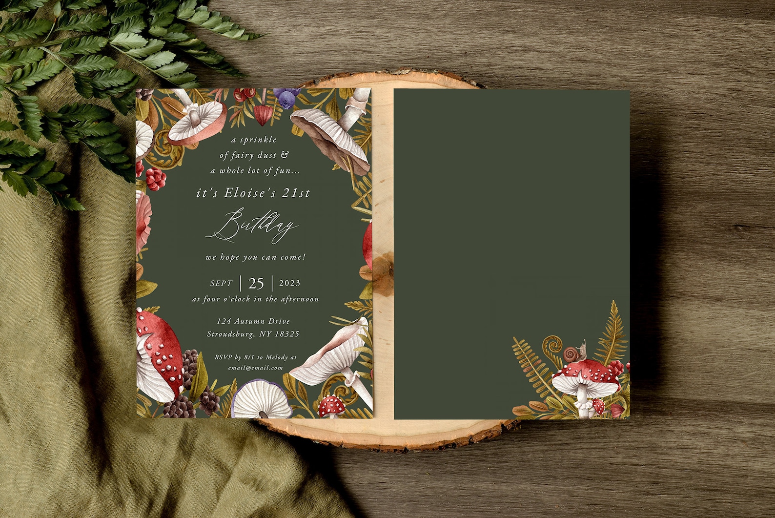 Forest Green Birthday Invitation Template Fairytale Mushroom - Etsy