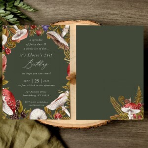 Forest Green Birthday Invitation Template, Fairytale Mushroom Mountain ...
