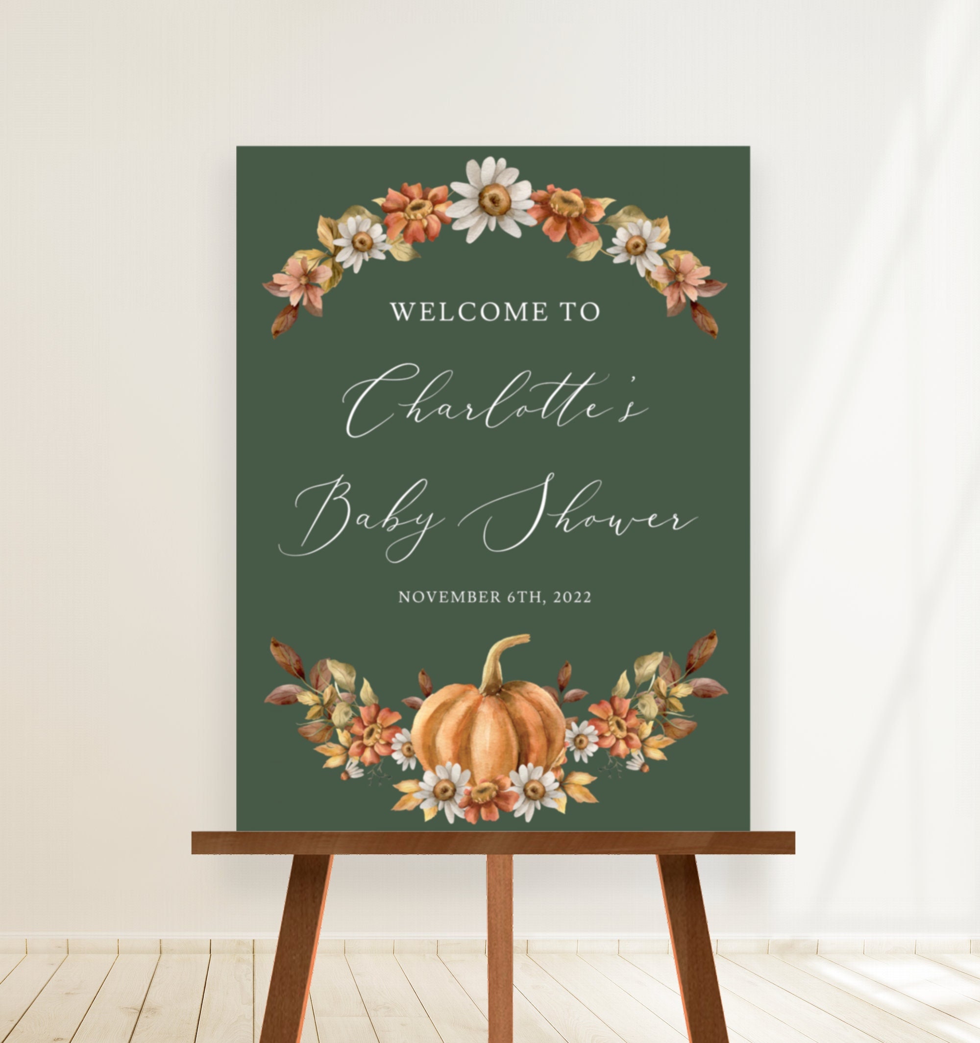 Fall Pumpkin Baby Shower Welcome Sign Template Autumn Florals - Etsy