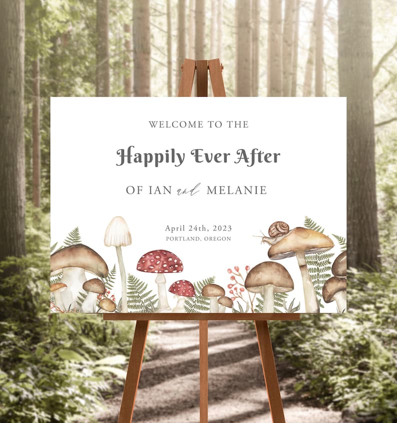 Forest Mushroom Welcome Sign Template, Botanical Mushroom Welcome Sign ...