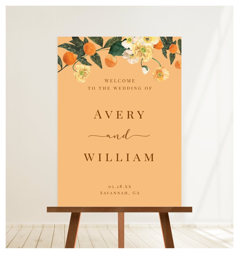 Citrus Wedding Welcome Sign Template, Spring Summer Fruit Orange Peach ...