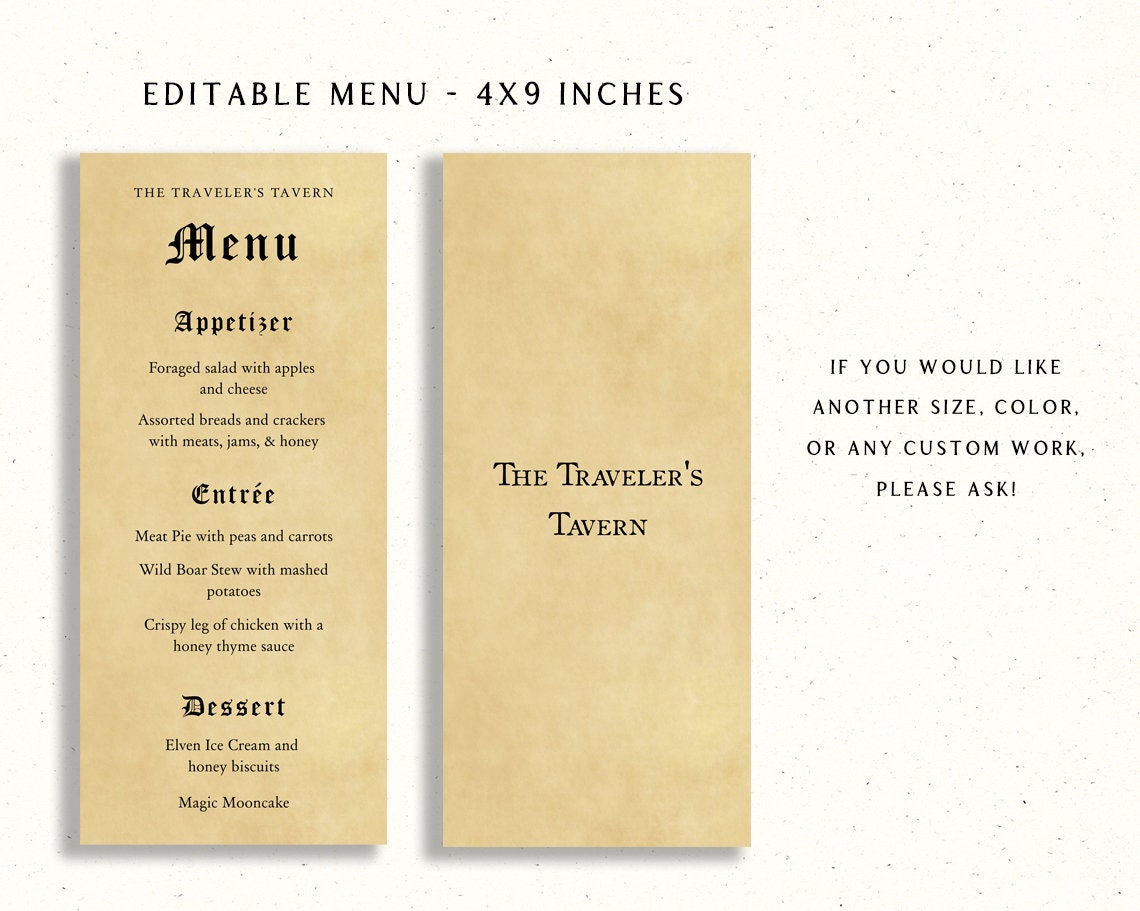 Fantasy Tavern Menu Template, Old Time Tavern Inn Paper, Fairytale ...